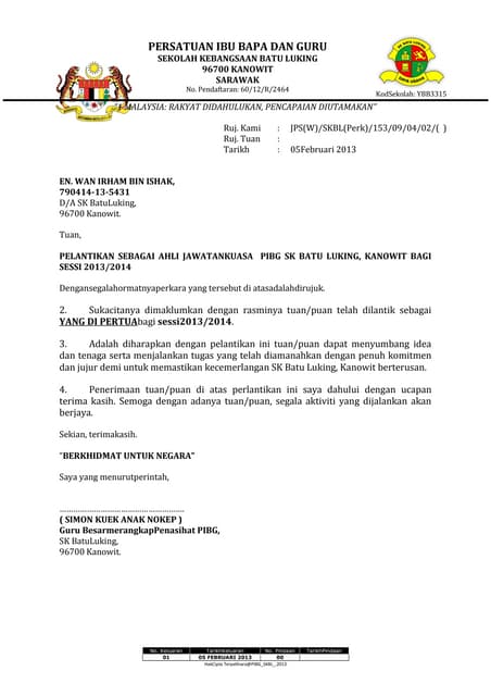 Contoh Surat Jemputan YB | DOC