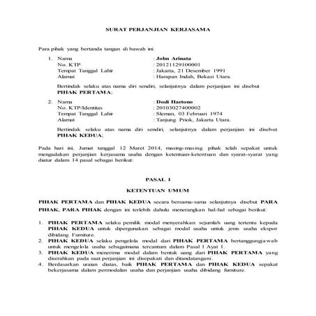 Contoh Perjanjian Kerja Kontrak Bilingual (2 Bahasa) | PDF