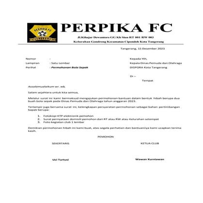 CONTOH SURAT PERMOHONAN BOLA SEPAK hjkug | PDF