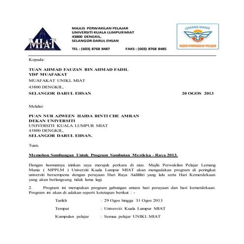 Contoh surat rasmi | DOCX