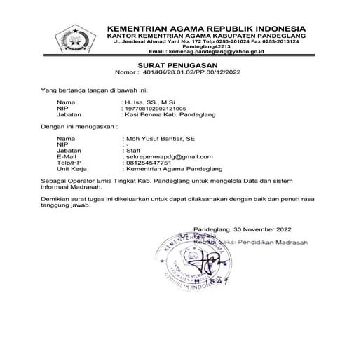 Contoh Surat Tugas Pengelola Emis 4.0 - Kamimadrasah.docx