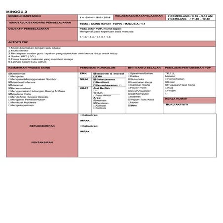 Contoh template rph sains 3 2016 | DOC
