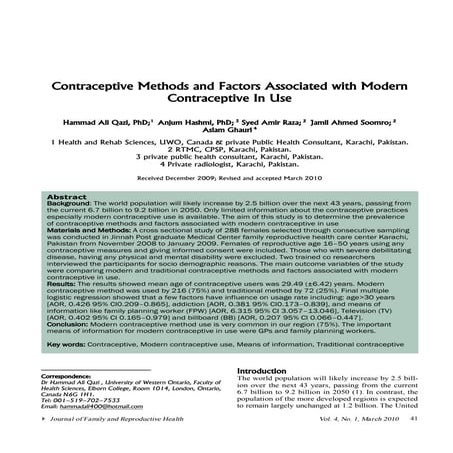 Contraceptive methods & factors associated with modern contraceptives ...