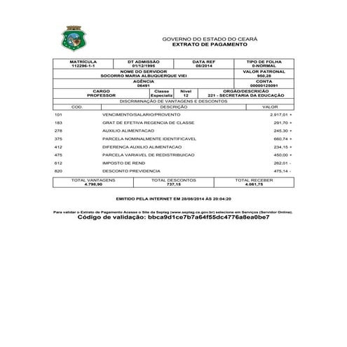 Contra cheque (1) | PDF