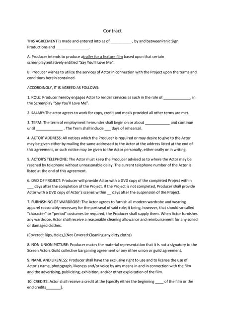 Actors contract | PDF