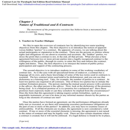 Contract Law for Paralegals 2nd Edition Reed Solutions Manual | PDF ...