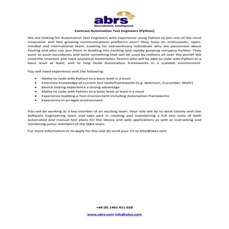 Contract Automation Test Engineers (Python) | PDF