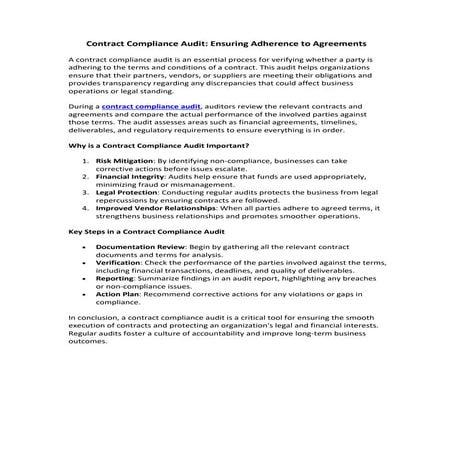 Unlock the Secrets of Contract Compliance Audits: Why They Matter | PDF