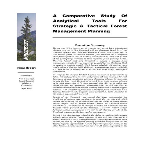 A Comparative Study Of Analytical Tools For Strategic & Tactical Forest ...