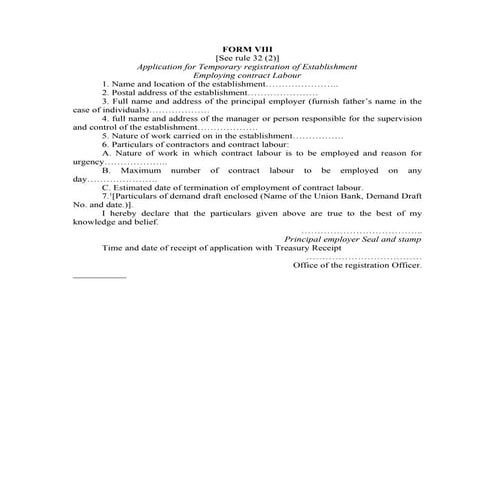 Contractlabour form viii | PDF
