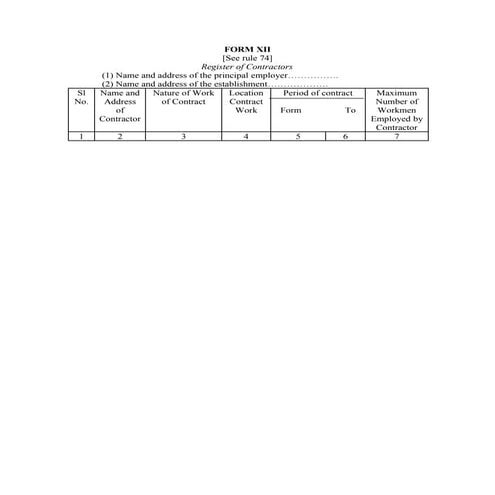 Contractlabour form xii | DOC