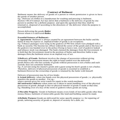 Contract of bailment | DOC