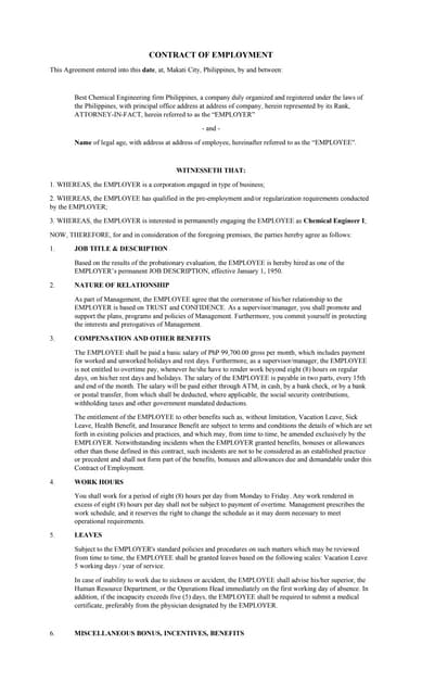 Probationary Employment Contract Sample | PDF
