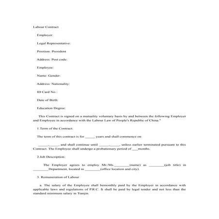 Contract of labour sample | PDF