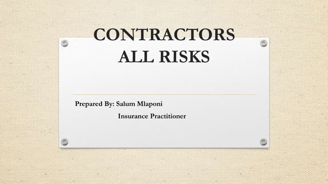 Industrial All Risk insurance Policy IAR | PPTX | Motor Insurance ...