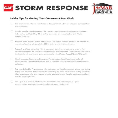 Contractor Tip Checklist Storm Response | PDF