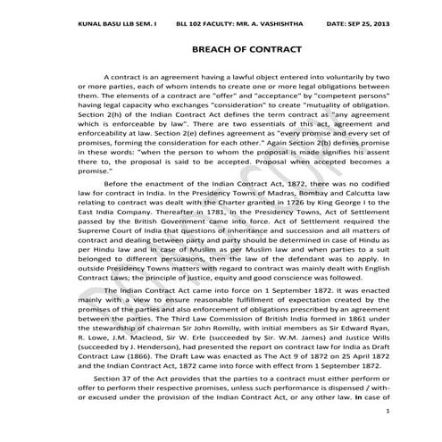 Law of Contracts in India research paper | DOCX