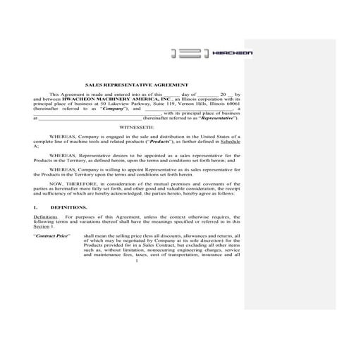 Contract sales representative agreement | PDF