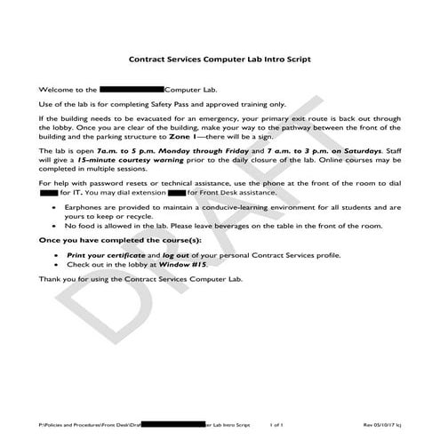 Computer and Evacuation Lab Script | PDF