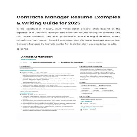 Contracts Manager Resume Examples & Writing Guide for 2025 | PDF