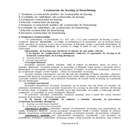 Contractul de leasing și franchising | DOCX