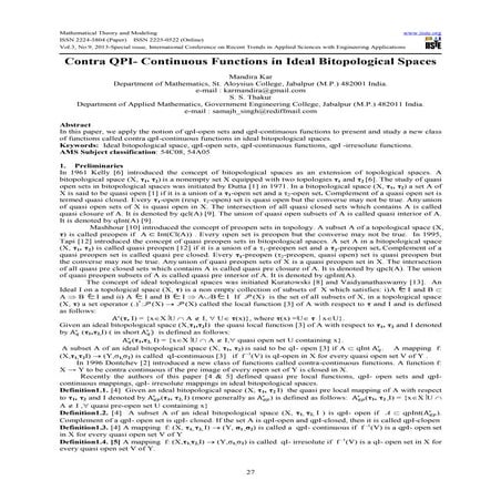 Contra qpi continuous functions in ideal bitopological spaces | PDF