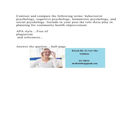 Contrast and compare the following terms behaviorist psychology, co.docx