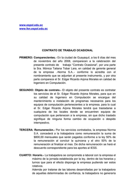 Modelo Contrato De Trabajo Eventual