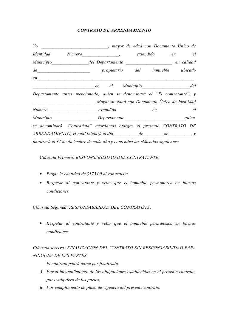 Descarga Gratis Contrato De Arrendamiento Pdf Y Word Contrato De
