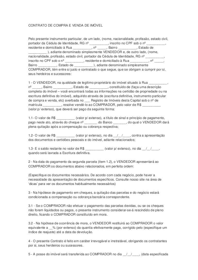 Contrato de compra e venda de imóvel