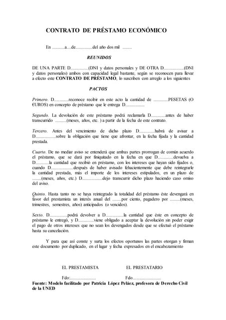 Modelo De Contrato De Préstamo Simple