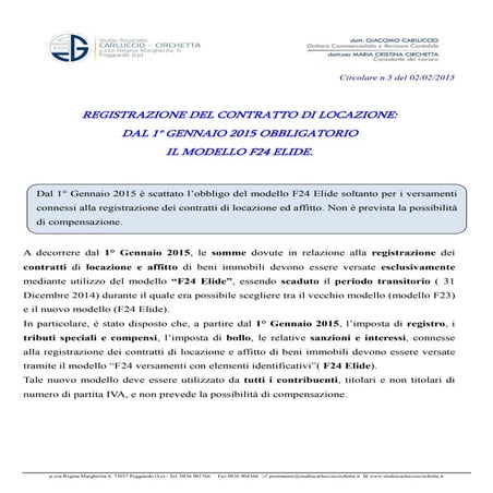REGISTRAZIONE DEL CONTRATTO DI LOCAZIONE: DAL 1° GENNAIO 2015 ...