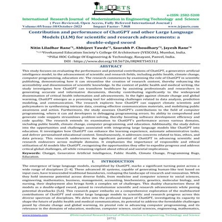 Contribution And Performance Of Chatgpt And Other Large Language Models Llm For Scientific And