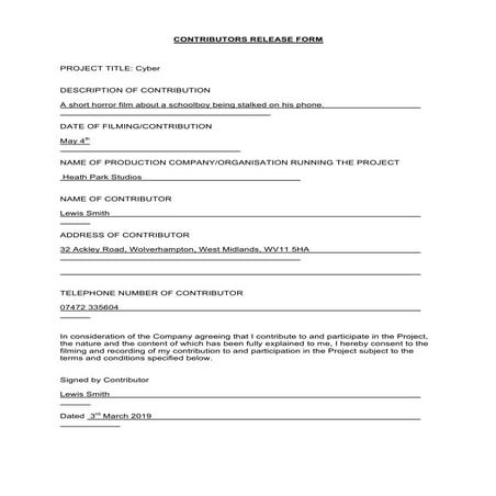 Contributor release form | PDF | Law