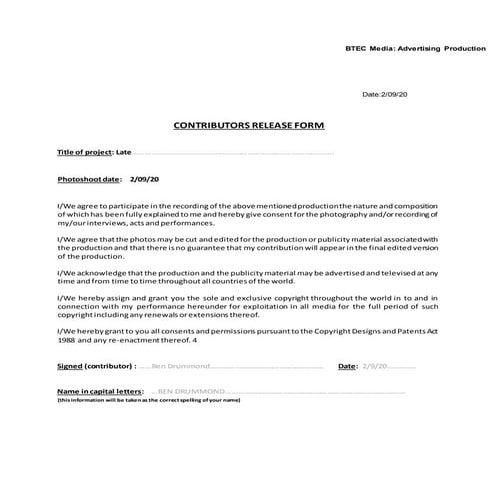 Contributor release form liv | PDF