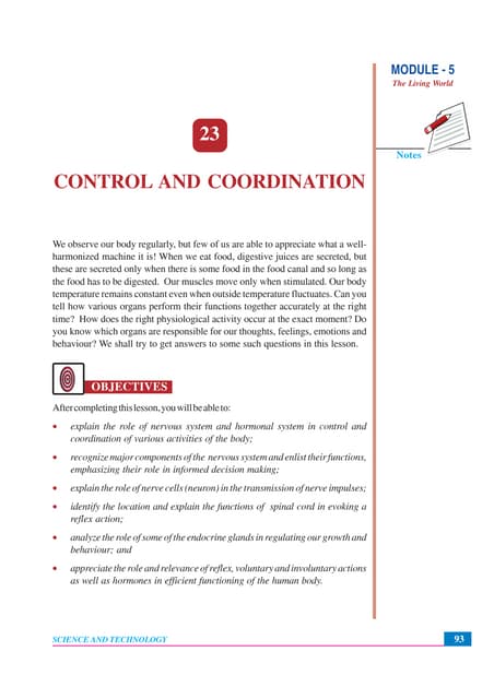 Chapter 7 Control And Coordination Science Ppt Class 10 Ppt
