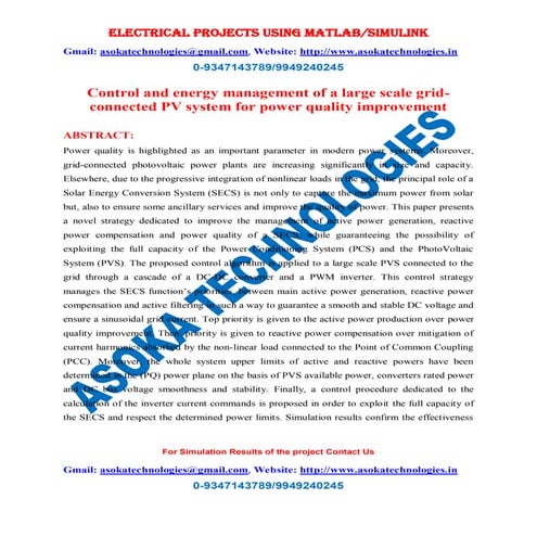 Control and energy management of a large scale grid-connected PV system for power quality ...