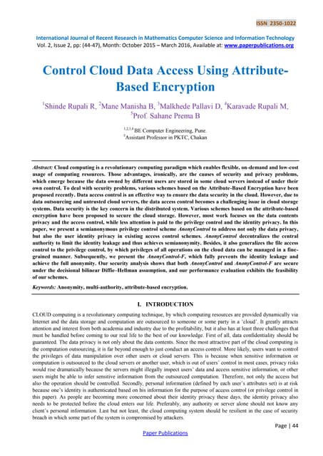Control Cloud Data Access Using Attribute Based Encryption Pdf