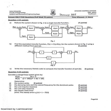 Control jan final exam 2017 | PDF