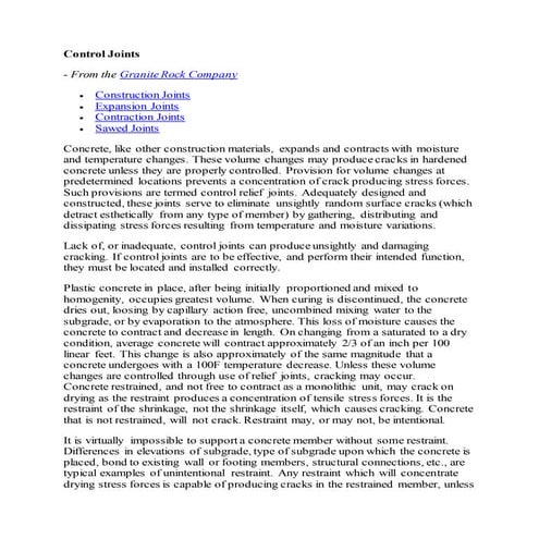 Control joints | DOCX | Civil Engineering Industry | Industries