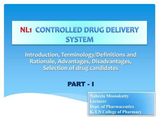 Novel Drug Delivery System (NDDS) | PPTX | Substance Abuse | Diseases ...