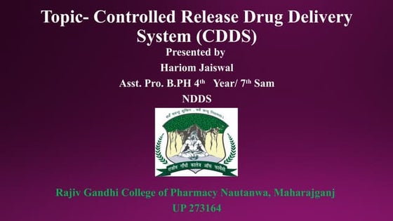 Controlled Drug Delivery System-NDDS UNIT-1 B.Pharm 7th sem | PDF