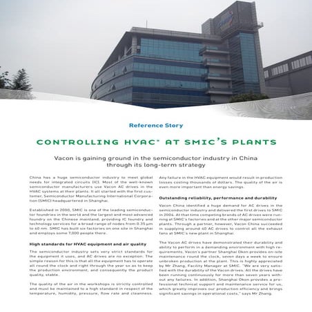 Controlling HVAC at SMIC's Plants - Vacon reference story | PDF