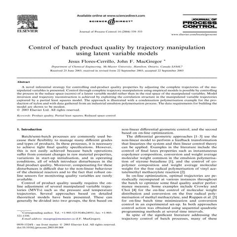 Control of batch product quality by trajectory manipulation using latent variable models | PDF