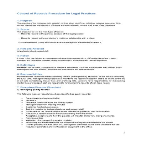 Control of Records Procedure for Legal Practices | DOCX
