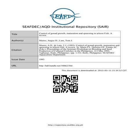 Control of gonad growth, maturation and spawning in teleost fish a | PDF