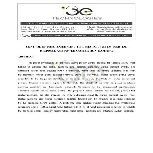Control Of Pmsg Based Wind Turbines For System Inertial Response And Power Oscillation Damping