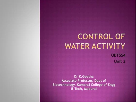 Water activity and types of food based on water activity | PPTX ...