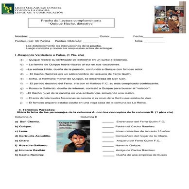 Prueba quique hache detective 5° | DOCX