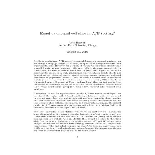 Equal or unequal cell sizes in A/B testing? | PDF